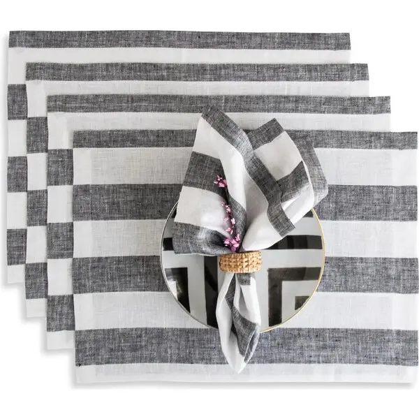 SOLINO HOME Linen Placematscabana Stripe - Black And White