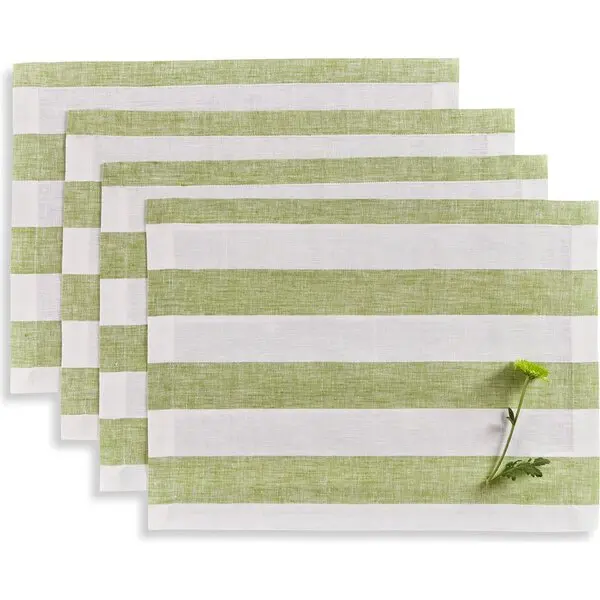 SOLINO HOME Linen Placematscabana Stripe - Green And White