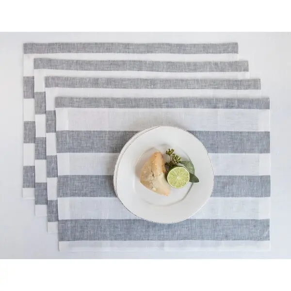SOLINO HOME Linen Placemats Set Of 4, 14 X 19 Inch For Dining Table - Grey And White