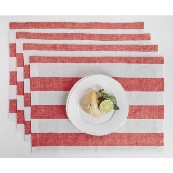 SOLINO HOME Linen Placematscabana Stripe - Red And White