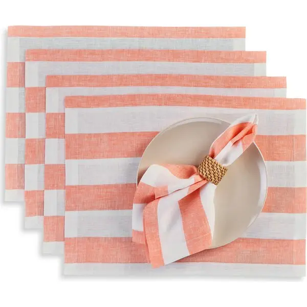 SOLINO HOME Linen Placematscabana Stripe - Salmon And White