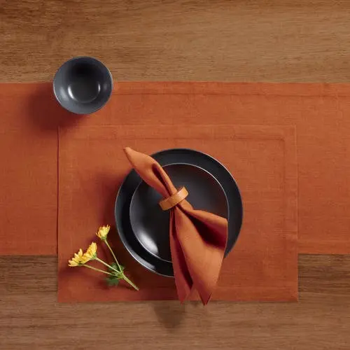 Solino Home Linen Placemats Set Of 4, 14 X 19 Inch For Dining Table - Cinnamon