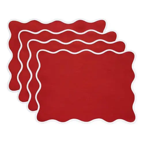 SOLINO HOME Linen Placematsgiselle Scallop Edge - Christmas Red