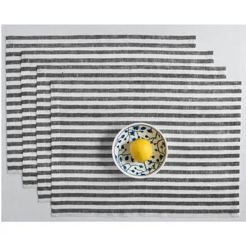 SOLINO HOME Linen Placematsamalfi Stripe - Black And White