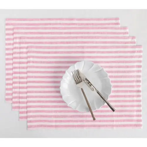 SOLINO HOME Linen Placematsamalfi Stripe - Cherry Blossom And White