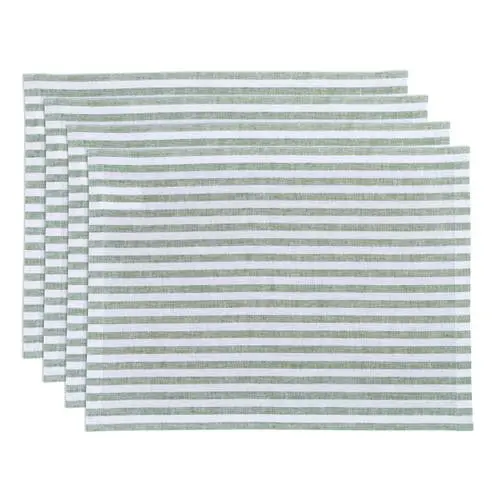 SOLINO HOME Linen Placematsamalfi Stripe - Green And White