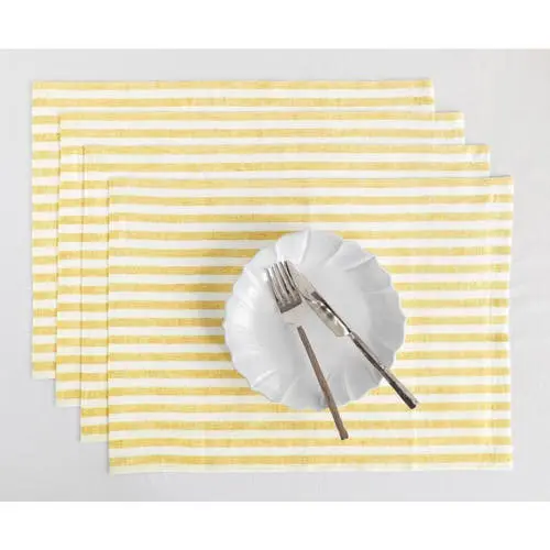 SOLINO HOME Linen Placematsamalfi Stripe - Primrose Yellow And White