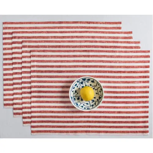 SOLINO HOME Linen Placematsamalfi Stripe - Red And White