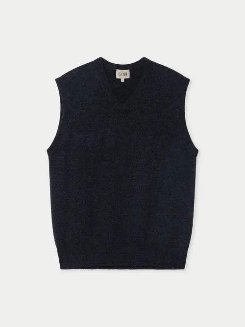 Gobi Cashmere Timeless V-neck Cashmere Vest - Charcoal