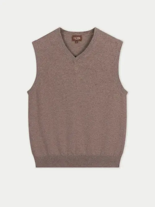 Gobi Cashmere Timeless V-neck Cashmere Vest - Taupe