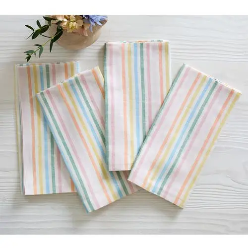 SOLINO HOME Linen Dinner Napkinsjulia - Muted Pastel Stripe