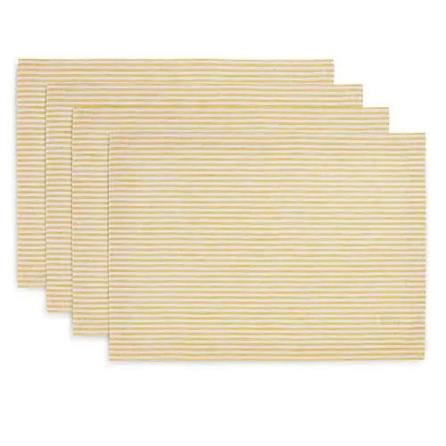 SOLINO HOME Linen Placematsnarrow Stripe - Spicy Mustard And White