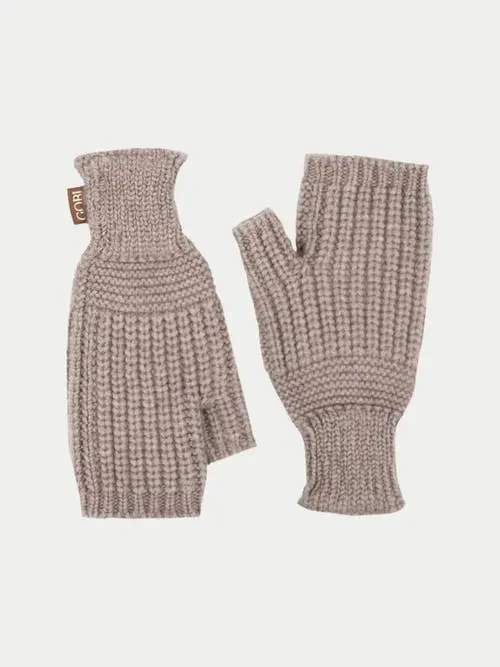Gobi Cashmere Rib-knit Cashmere Fingerless Gloves - Taupe