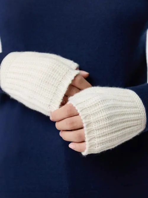 Gobi Cashmere Rib-knit Cashmere Fingerless Gloves - White