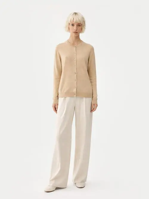 Gobi Cashmere Cashmere Crewneck Cardigan - Beige