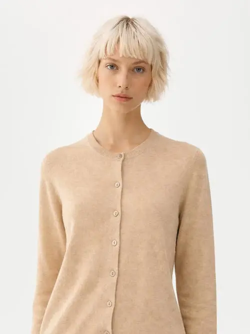 Gobi Cashmere Cashmere Crewneck Cardigan - Beige
