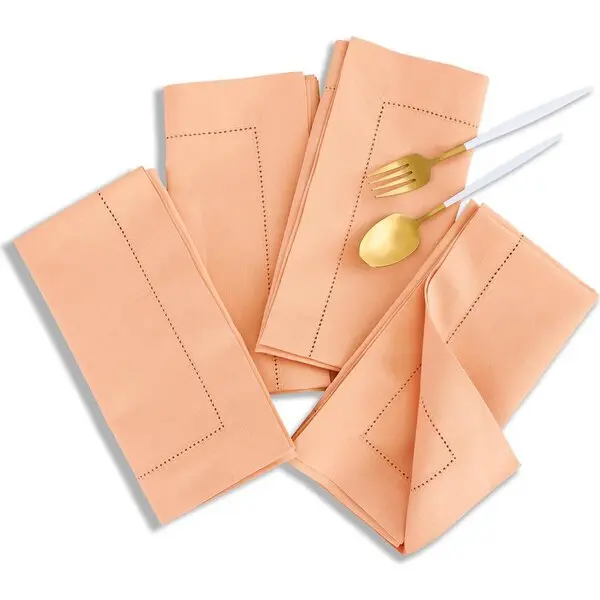 SOLINO HOME Linen Dinner Napkinscotton Linen Hemstitch - Peach Bloom