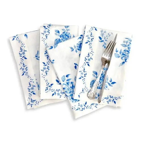 SOLINO HOME Linen Dinner Napkinsjolie Fleur - Blue Floral