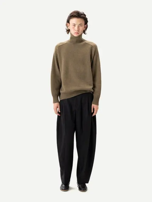 Gobi Cashmere Barrel-leg Pleated Cashmere Trousers - Black