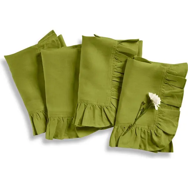 SOLINO HOME Linen Dinner Napkinsgabrielle Ruffle - Avocado