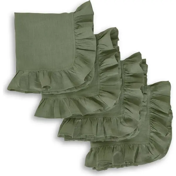SOLINO HOME Linen Dinner Napkinsgabrielle Ruffle - Oil Green