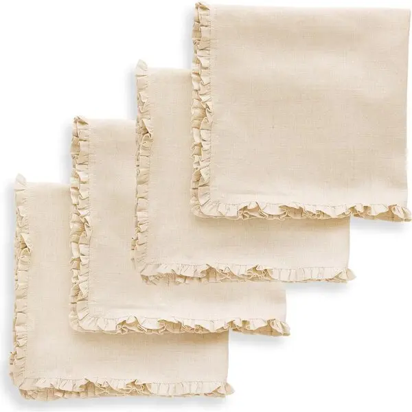 SOLINO HOME Linen Dinner Napkinsjuliette Ruffle - Natural