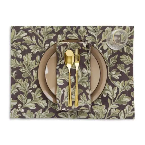 SOLINO HOME Linen Placematsfallen Leaves - Green And Brown