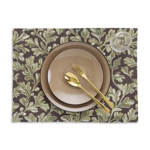 SOLINO HOME Linen Placematsfallen Leaves - Green And Brown
