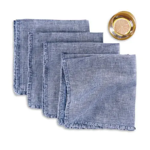 SOLINO HOME Linen Dinner Napkinsjuliette Ruffle - Chambray Indigo