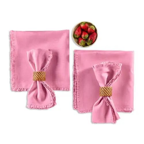 SOLINO HOME Linen Dinner Napkinsjuliette Ruffle - Flamingo Pink
