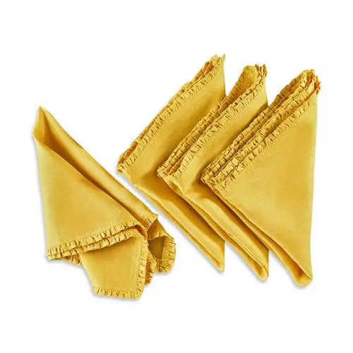 SOLINO HOME Linen Dinner Napkinsjuliette Ruffle - Mustard Yellow