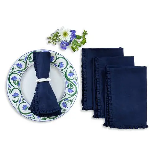 SOLINO HOME Linen Dinner Napkins Set Of 4, 20 X 20 Inch For Dining Table - Navy