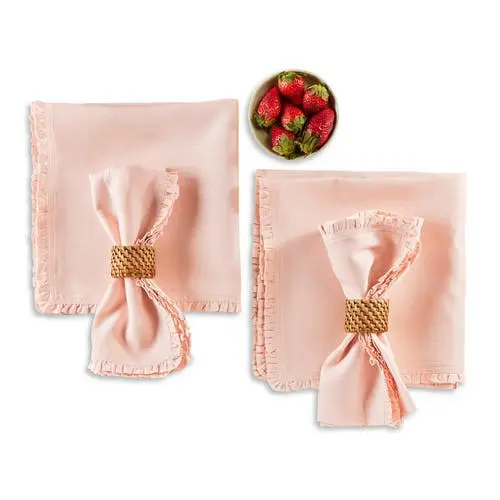 SOLINO HOME Linen Dinner Napkinsjuliette Ruffle - Peach Cloud