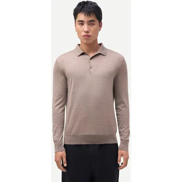 Gobi Cashmere Classic Polo Shirt With Long Sleeve - Taupe