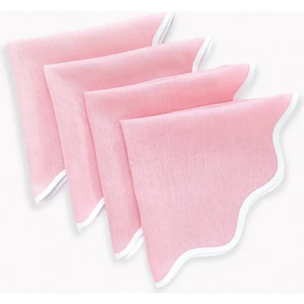 SOLINO HOME Linen Dinner Napkinsgiselle Scallop Edge - White And Pink Lemonade