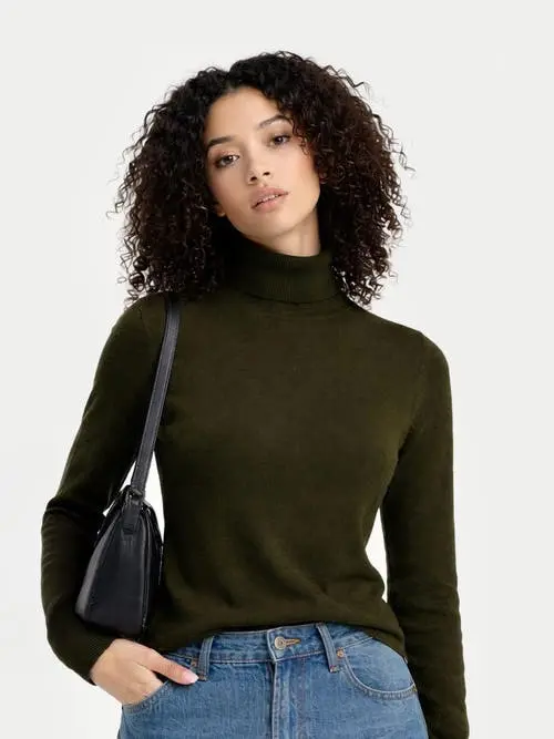 Gobi Cashmere Timeless Cashmere Turtleneck Sweater - Avocado