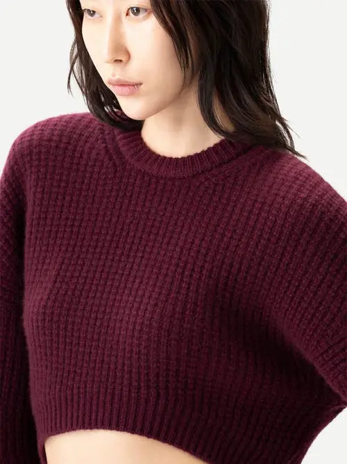 Gobi Cashmere Oval-sleeve Cropped Cashmere Sweater - Burgundy