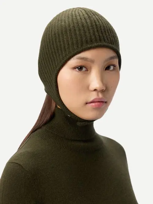 Gobi Cashmere Knitted Aviator Cap - Avocado