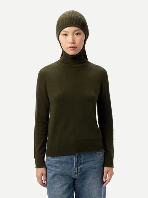 Gobi Cashmere Knitted Aviator Cap - Avocado