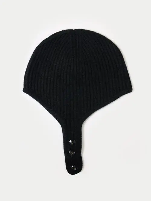 Gobi Cashmere Knitted Aviator Cap - Black
