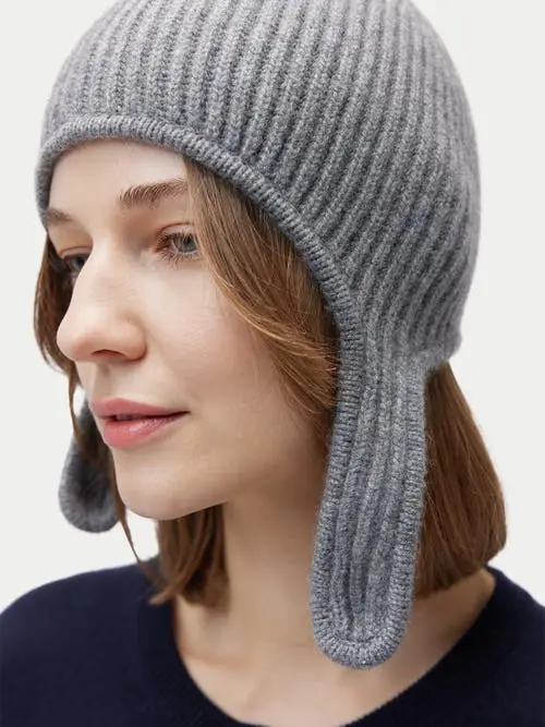 Gobi Cashmere Knitted Aviator Cap - Dim Gray
