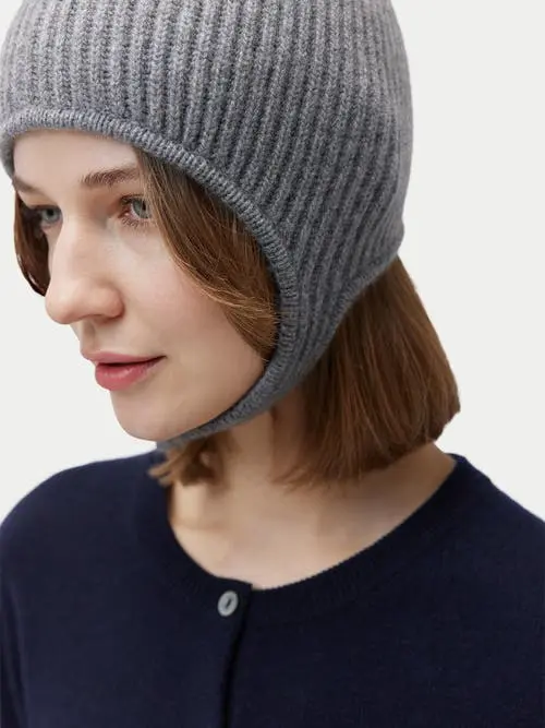 Gobi Cashmere Knitted Aviator Cap - Dim Gray