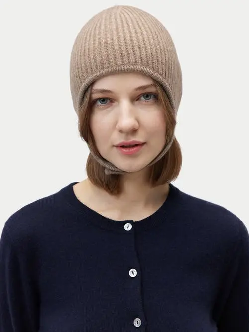 Gobi Cashmere Knitted Aviator Cap - Taupe