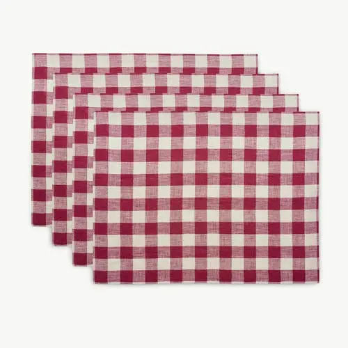 SOLINO HOME Linen Placematsmorgan Check - Beet And Cream