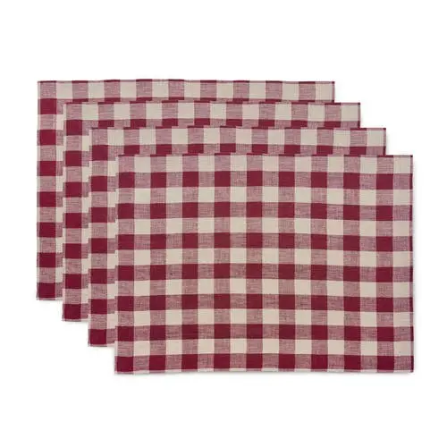 SOLINO HOME Linen Placematsmorgan Check - Burgundy And Natural