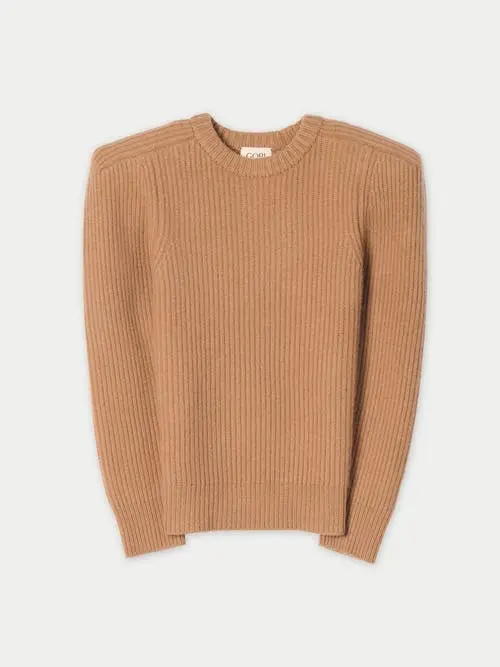 Gobi Cashmere Sculpted-shoulder Ribbed Sweater - Camel