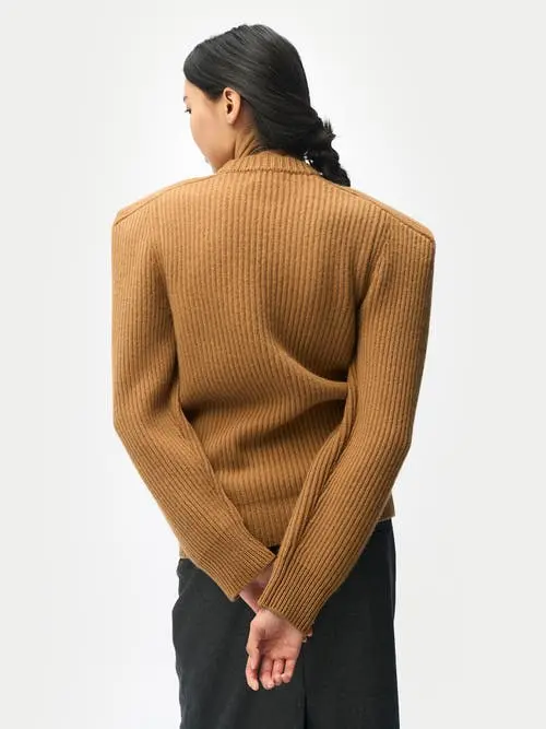 Gobi Cashmere Sculpted-shoulder Ribbed Sweater - Camel