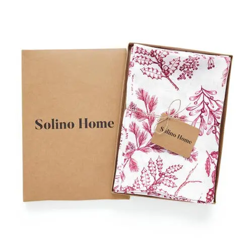 SOLINO HOME Linen Dinner Napkinswinter Forest - Red/white