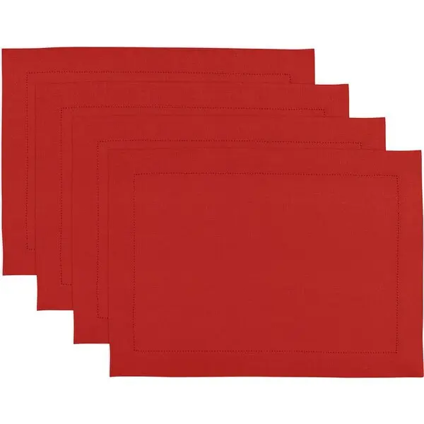 Solino Home Linen Placemats Set Of 4, 14 X 19 Inch For Dining Table - Cherry