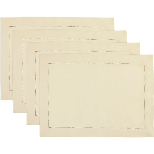 SOLINO HOME Linen Placematsmedium Weight Hemstitch - Creamy Ivory
